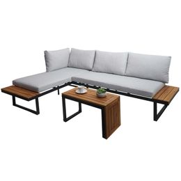 Garten Garnitur MCW-L27, Garnitur Sitzgruppe Lounge-Set Sofa, Spun Poly Alu Akazie Holz MVG-zertifiziert ~ hellgrau