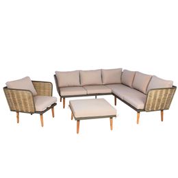Gartengarnitur MCW-L31, Garnitur Lounge-Set Sofa Outdoor, Spun Poly Metall Poly-Rattan MVG-zertifiziert ~ beige-braun