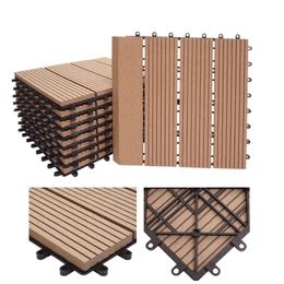 MCW WPC Bodenfliese Sarthe + Abschluss, Holzoptik Balkon/Terrasse, 11x je 30x30cm = 1qm Premium ~ teak linear senkrecht