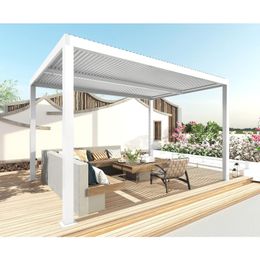 Pergola MCW-L46, Gartenpavillon Lamellen-Pavillon, 11cm-Aluminium-Gestell, Regenrinne sturmfest, 3x3m ~ weiß