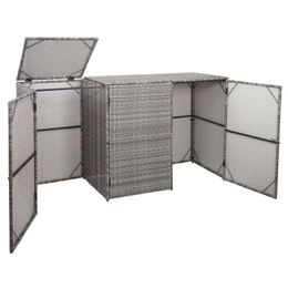 3er-M&uuml;lltonnenverkleidung MCW-E25, M&uuml;lltonnenbox M&uuml;lltonnenabdeckung, Poly-Rattan 3x120l ~ grau