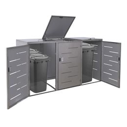 XL 3er-/6er-M&uuml;lltonnenverkleidung MCW-E83, M&uuml;lltonnenbox, erweiterbar 116x212x98cm ~ Edelstahl 85kg