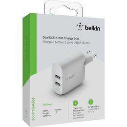 Belkin BOOSTCHARGE 24 W USB-A-Netzladegerät mit zwei Anschlüssen Smartphone-Ladegerät (für Samsung Galaxy, Apple iPad / iPhone, Google Pixel), weiß