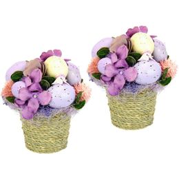 Kunstblume Gesteck aus Blüten Eier, I.GE.A., Höhe 15 cm, Im Topf, 2er Set, Blumengesteck, lila