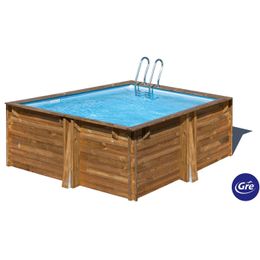 GRE Rechteckpool CARRA 3 (Set, 9-tlg), Echtholzpool, 305x305x119 cm, beige