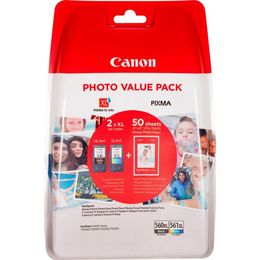 Canon PG-560XL Schwarz und CL-561XL Farbe + Fotopapier Vorteilspack Tintenpatrone (Packung), bunt|gelb|schwarz