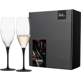 Eisch Champagnerglas KAYA BLACK, Kristallglas, in Handarbeit Schiefer- Glasur, 278 ml, 2-teilig, Made in Germany, schwarz|weiß