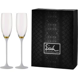 Eisch Sektglas Champagner Exklusiv, Kristallglas, Echtgoldauflage, Teilveredelung in Steinoptik, 180 ml, 2-teilig, goldfarben|weiß