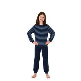 Normann Pyjama Mädchen Frottee Pyjama Schlafanzug mit Bündchen in Streifenoptik