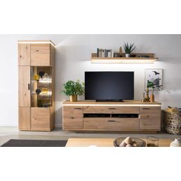 MCA furniture Wohnwand Barcelona, Balkeneiche massiv, Eiche bianco furniert, inkl. Oberboden-Beleuchtung