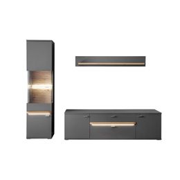 MCA furniture Wohnwand Marsalla, Royal grey, Balkeneiche massiv geölt, inklusive Front-LED-Beleuchtung
