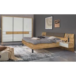 Musterring Schlafzimmer Sala 2.0, Bianco-Eiche/Glas weiß, 180 x 200 cm, Schrank 300 x 216 cm