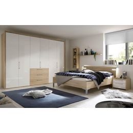 Loddenkemper Schlafzimmer Solo Nova, Bianco weiß/Eiche Macao-Nachbildung, 180 x 200 cm, Schrank 300 x 223 cm
