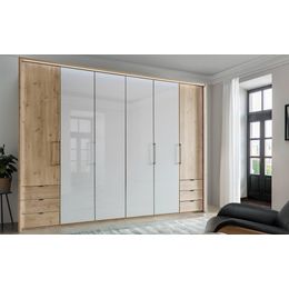 Mondo Drehtürenschrank Clivo, Glas weiß/Eiche-Bianco-Nachbildung, 300 x 220 cm
