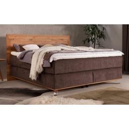 ADA Boxspringbett Versa Relax, beige, 180 x 200 cm, Kopfteil aus Massivholz