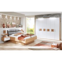 Schlafzimmer Cena, Wildeiche Furnier/Lack weiß, 140 x 200 cm, Schrank 269 x 229 cm