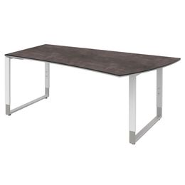 Röhr-Bush Schreibtisch Objekt Plus, weiß/quarzitfarbig, rechts, Füße weiß/alu, ca. 180 cm