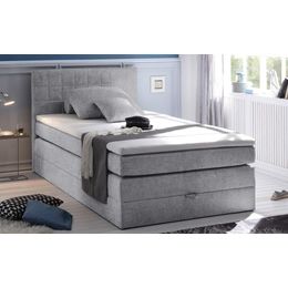 Boxspringbett Hawaii 2, light grey, 120 x 200 cm, inkl. Topper und Bettkasten