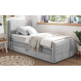 Boxspringbett Kuba 1, silver, 100 x 200 cm, inkl. Topper und Bettkasten