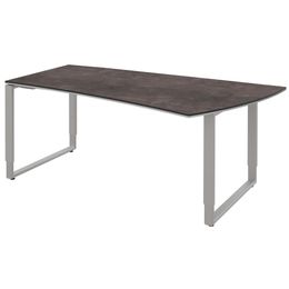 Röhr-Bush Schreibtisch Objekt Plus, weiß/quarzitfarbig, rechts, Füße alufarben, ca. 180 cm