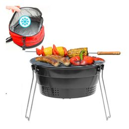 Eyepower Faltbarer BBQ Grill mit Kühltasche - Ø 28cm Holzkohlegrill Campinggrill Klappbar