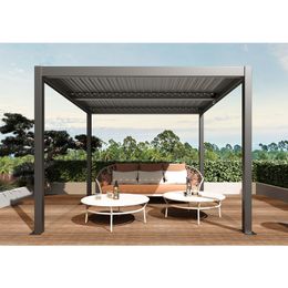 Pergola MCW-L46, Gartenpavillon Lamellen-Pavillon, 11cm-Aluminium-Gestell, Regenrinne sturmfest, 3x4m ~ anthrazit