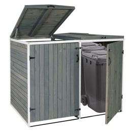 XL 2er-/4er-Mülltonnenverkleidung MCW-H74, Mülltonnenbox, erweiterbar 126x158x98cm Holz MVG ~ grau-weiß