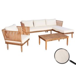 Garten-Garnitur MCW-L29, Garnitur Sitzgruppe Lounge-Set Sofa, Akazie Holz MVG-zertifiziert ~ creme-weiß
