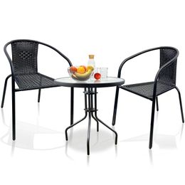 Vcm 3-tlg. Set Bistroset stapelbar Rattan Balkonset Stuh Tisch Garten Camping Galona