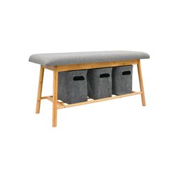 DuneDesign Nordic Sitzbank mit 3 Filzkörben 90x34x44 Bambus Schuhbank Holz Bank für Flur