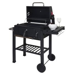 Grillwagen MCW-K93, Holzkohlegrill Standgrill Barbecue BBQ Gartengrill mit Deckel Ablagen, Stahl, 110x100x51cm schwarz