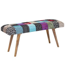 KADIMA DESIGN Sitzbank Samt/Massivholz, Patchwork-Design, 160 kg Belastbarkeit, Mangoholz Beine