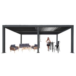 Pergola MCW-L46, Gartenpavillon Lamellen-Pavillon, 10cm-Aluminium-Gestell, Regenrinne sturmfest, 3x6m ~ anthrazit