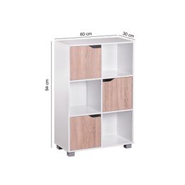 KADIMA DESIGN Moderne Holz Bücherregal mit 6 Fächern - Stilvoller Sonoma Eiche Akzent, Weiße Farbe, Robust, KADIMA DESIGN