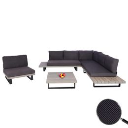 Garten-Garnitur mit Sessel MCW-H54, Lounge-Set Sofa, Spun Poly Akazie Holz MVG Aluminium ~ grau, Polster dunkelgrau
