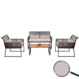 Garten-Garnitur MCW-K42, Gartenlounge Lounge-Set Sitzgruppe Sofa, Seilgeflecht Rope Holzoptik Stahl, Polster hellgrau