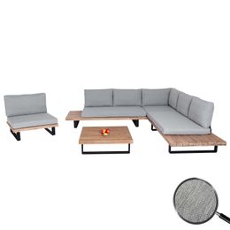 Garten-Garnitur mit Sessel MCW-H54, Lounge-Set Sofa, Spun Poly Akazie Holz MVG Aluminium ~ hellbraun, Polster hellgrau