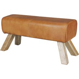 KADIMA DESIGN Sportlicher Sitzhocker, Braun, Leder, Mango-Holz, 90x30x43 cm - Modern & Stabil