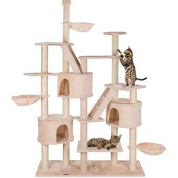 HAPPYPET Kratzbaum deckenhoch bis 260 cm Kletterbaum SIMBA - Extra breit, Häuser, Treppen, Liegemulden, großer XXL Katzenbaum Stabil für Katzen, 9 cm Säulen Beige