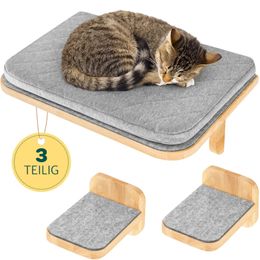 HAPPYPET Katzen Kletterwand Set 3-teilig für große Katzen – Wandkratzbaum mit Katzenbett, inkl. 4 x Katzenstufen Luxus Katzenwand Stabil, Katzenregal aus Massivholz, belastbar bis 45 Kg Kletterwand Set 2 M