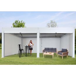 Pergola MCW-L46 mit 6x Seitenwand, Gartenpavillon Lamellen-Pavillon Rollo, 11cm-Alu-Gestell, sturmfest 3x6m ~ weiß