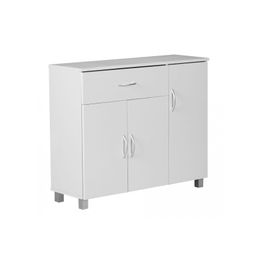 KADIMA DESIGN Sideboard-Kommode: Modernes Design, 3 Türen, eine Schublade, Aluminium-Griffe, Spanplatte/Kunststoff, 90x75x30 cm.