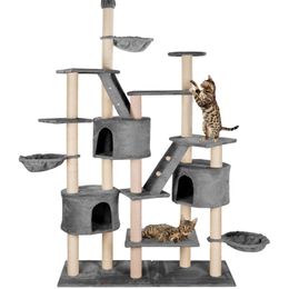 HAPPYPET Kratzbaum deckenhoch bis 260 cm Kletterbaum SIMBA - Extra breit, Häuser, Treppen, Liegemulden, großer XXL Katzenbaum Stabil für Katzen, 9 cm Säulen Grau