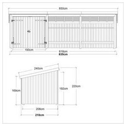 Plus Gartenhaus Nordic Multi 619 x 208 cm natur mit Doppeltür, offen, Dachpappe