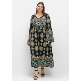 sheego by Joe Browns Große Größen: Maxikleid im Boho-Stil, mit Trompetenärmeln, schwarz gemustert, Gr.42