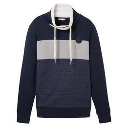 Tom Tailor Herren Sweatshirt mit Stehkragen, blau, Colour Blocking, Gr. XXL