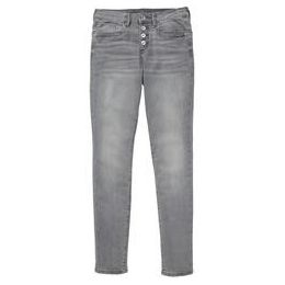 Tom Tailor Damen Tapered Relaxed Jeans mit Knopfleiste, grau, Uni, Gr. 32/32