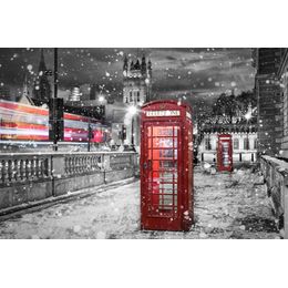 papermoon Fototapete "Telefonzelle im Schnee Schwarz & Weiß" Tapeten Gr. B/L: 4,50 m x 2,80 m, Bahnen: 9 St., schwarz (schwarz, weiß) Fototapeten