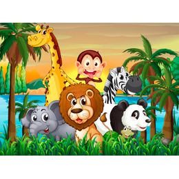 papermoon Fototapete "Jungle Animals" Tapeten Gr. B/L: 5 m x 2,8 m, Bahnen: 10 St., bunt (mehrfarbig) Fototapeten