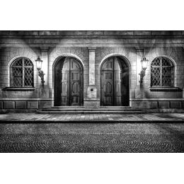 papermoon Fototapete "Alte Türen Schwarz & Weiß" Tapeten Gr. B/L: 4,50 m x 2,80 m, Bahnen: 9 St., schwarz (schwarz, weiß) Fototapeten